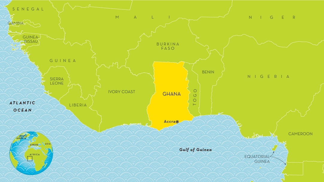 Map Ghana West Africa Map Of Ghana And Location On Africa Map. Vector