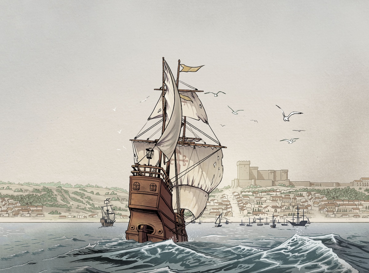 Follow the troubled path of the first voyage around the world ...