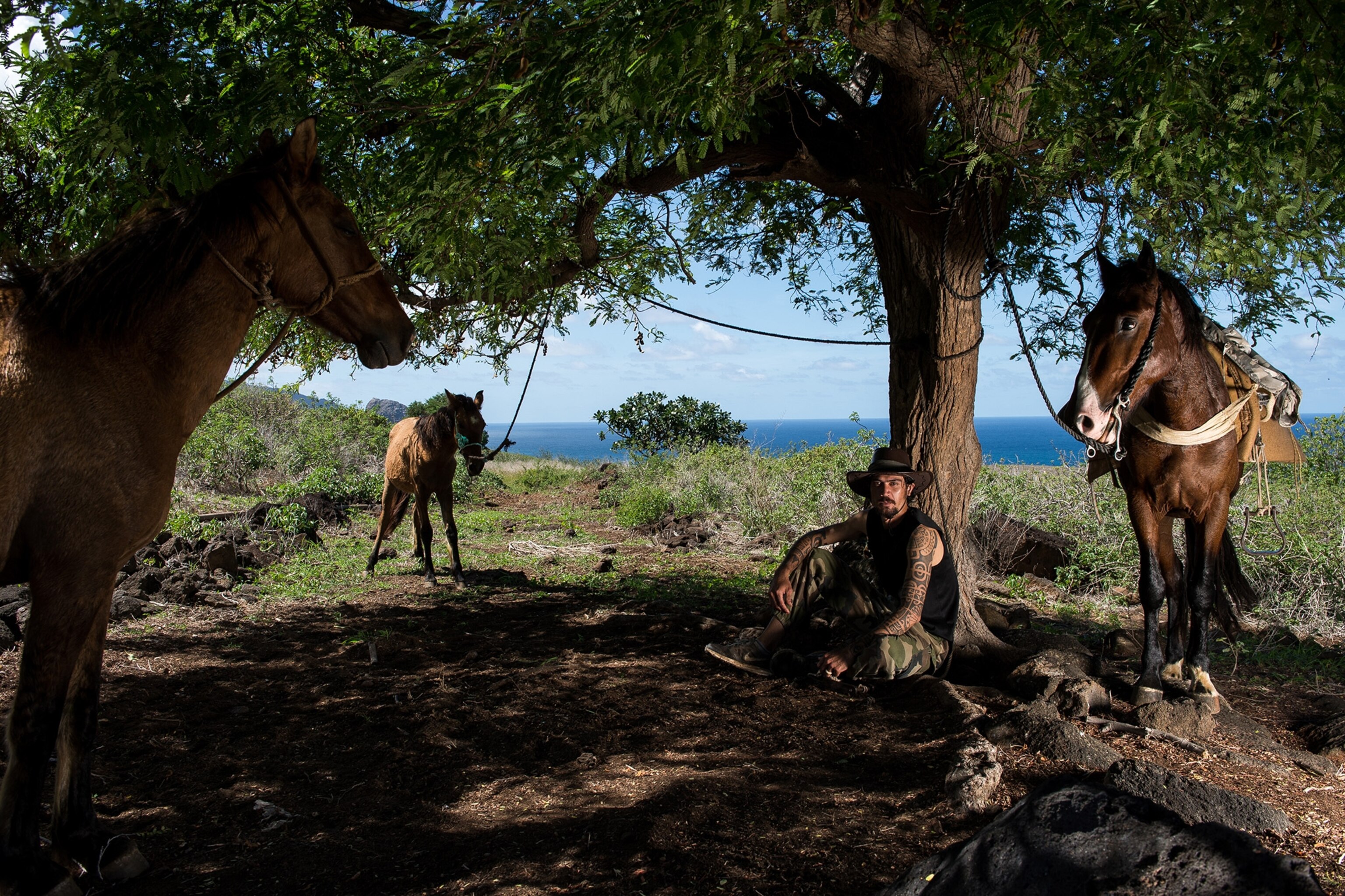 Pictures of horsemen on the Marquesas Islands, French Polynesia