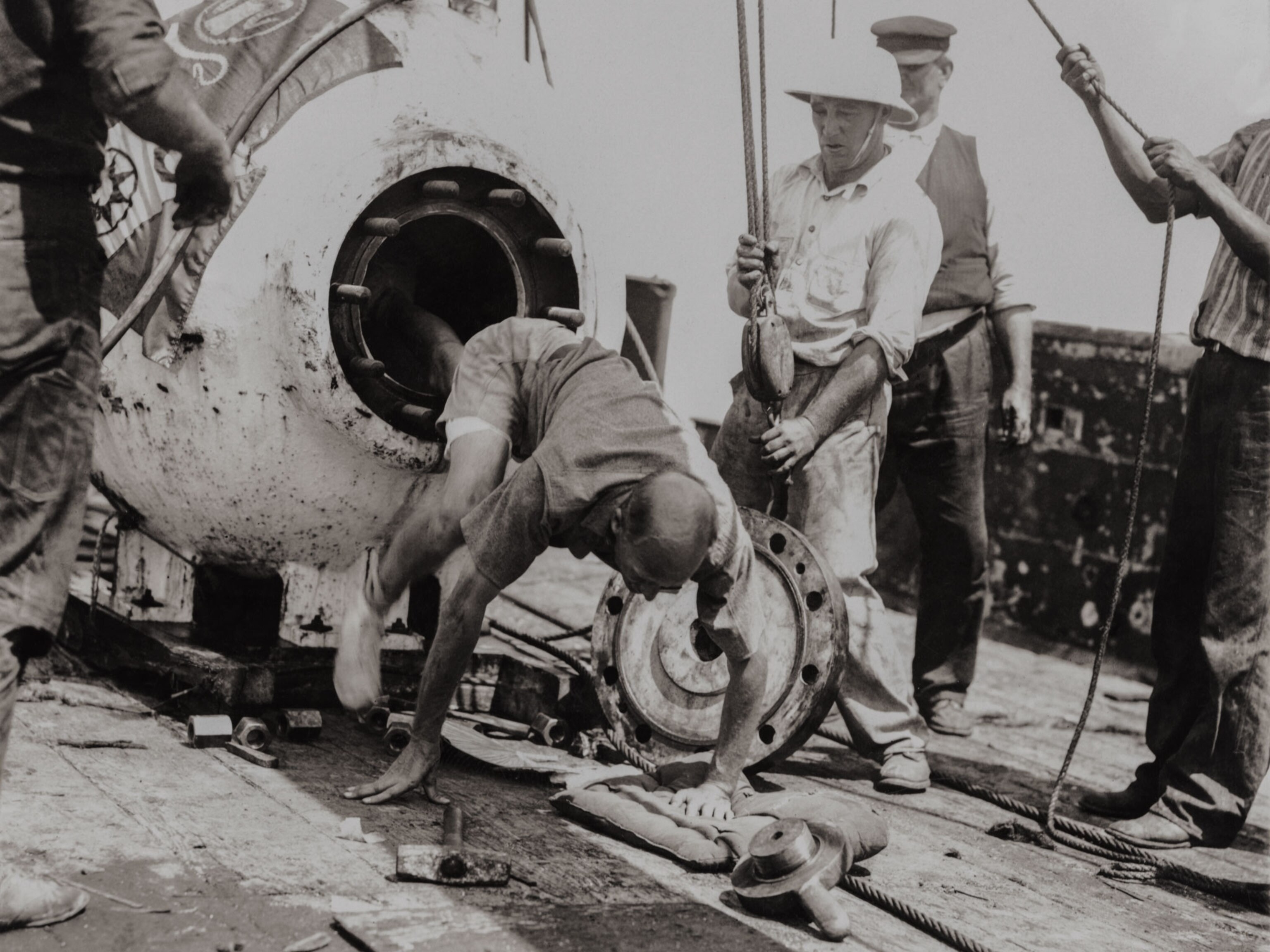 Bolted inside a steel sphere deep underwater, these explorers made history