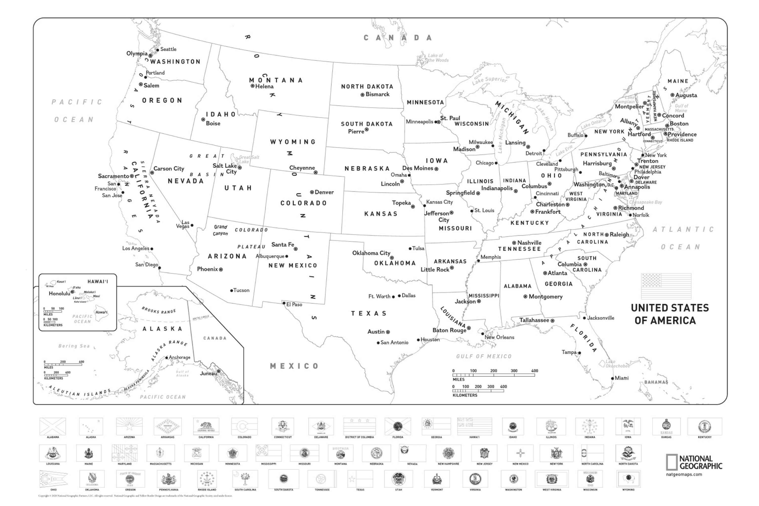 Download and color a free World or United States map with flags