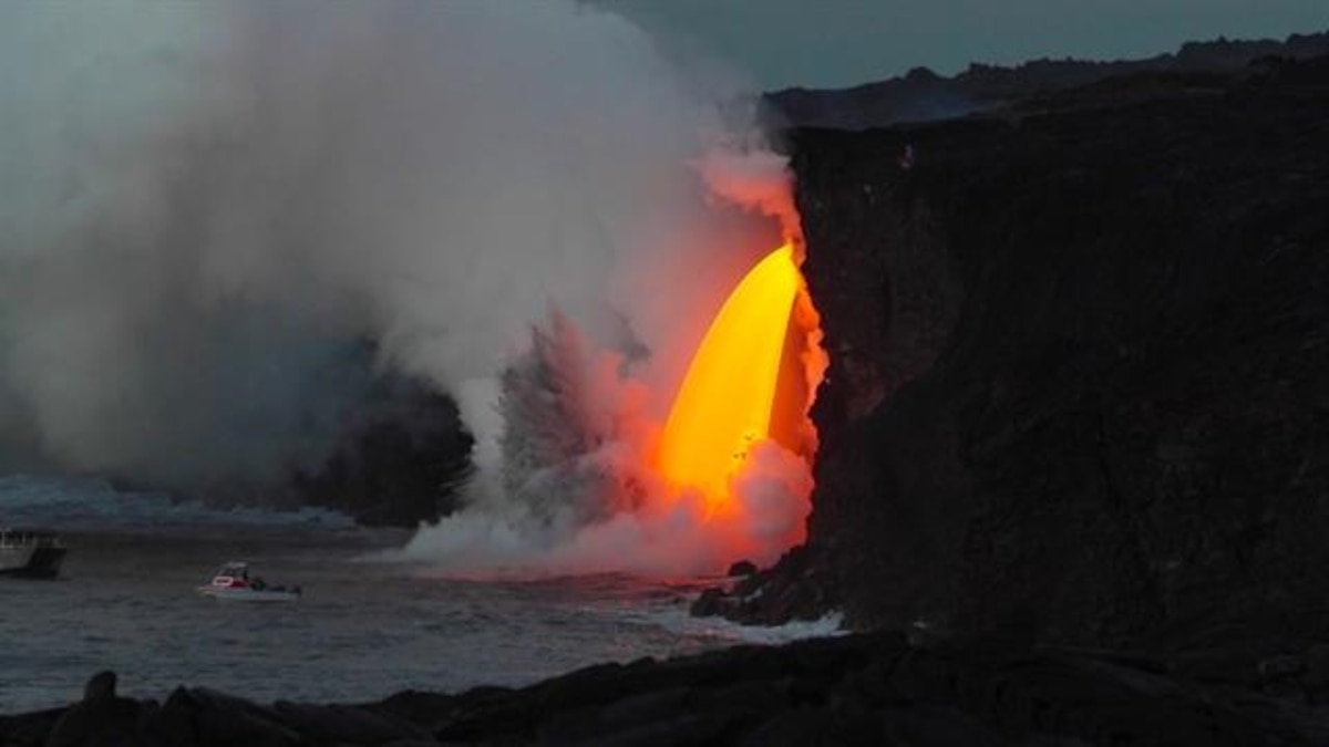 Watch This Huge 'Waterfall' of Lava Pour Into the Ocean | National ...