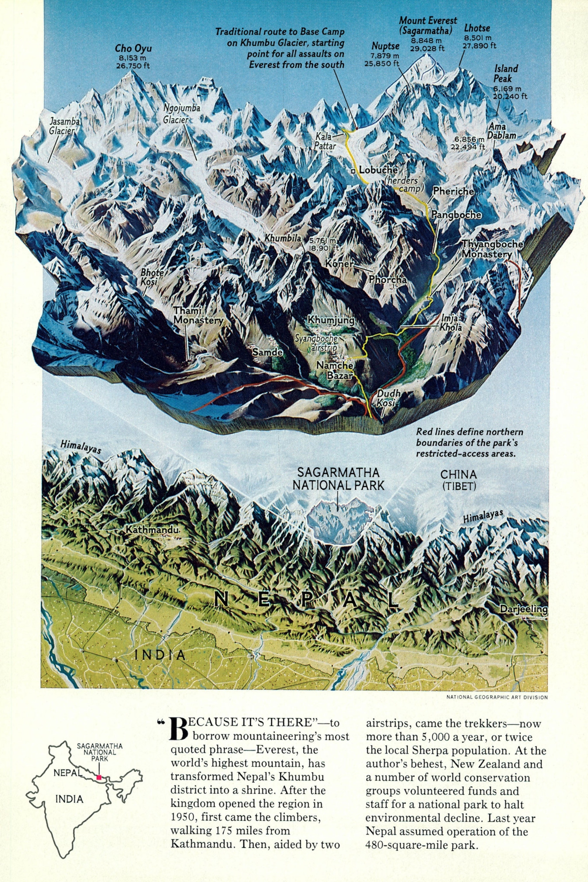 Vintage Maps of Mount Everest From National Geographic Archives