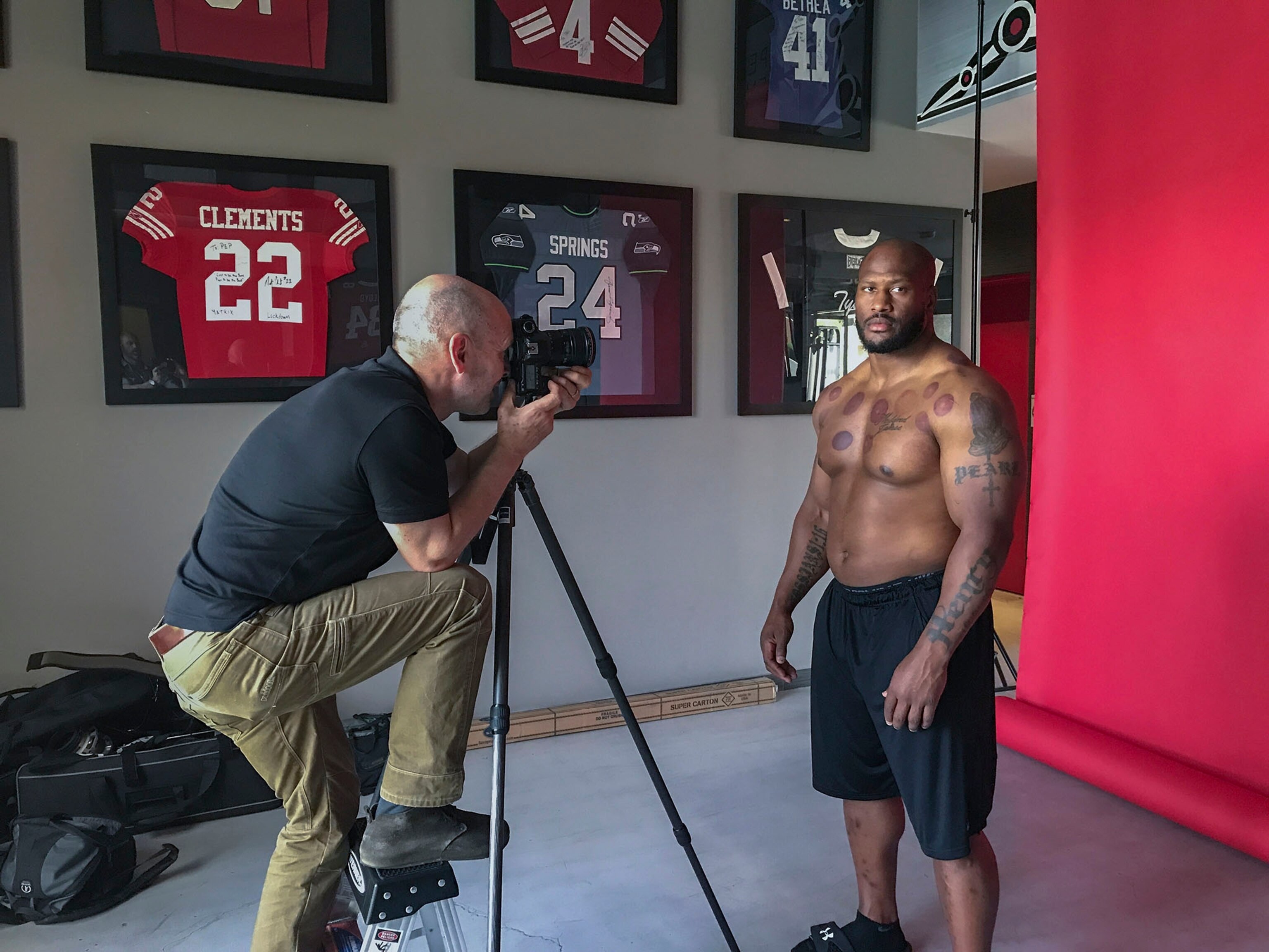 Pictures of Super Bowl Linebacker James Harrison's Unique Workout Recovery
